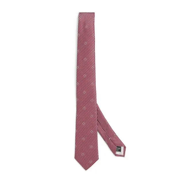 Giorgio Armani Silk Stripe Monogrammed Neck Tie - Red