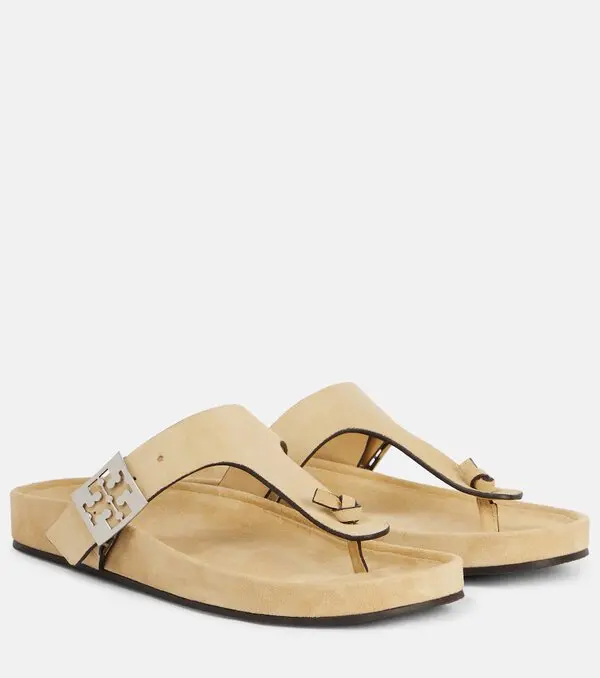 Tory Burch Double T Suede Thong Sandals