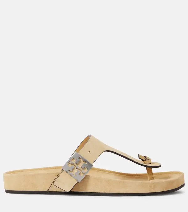 Tory Burch Double T Suede Thong Sandals