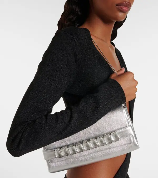 JIMMY CHOO Kya Metallic Leather Clutch With Crystal Embellishment