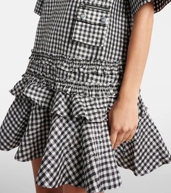 GANNI Gingham Ruffled Mini Dress