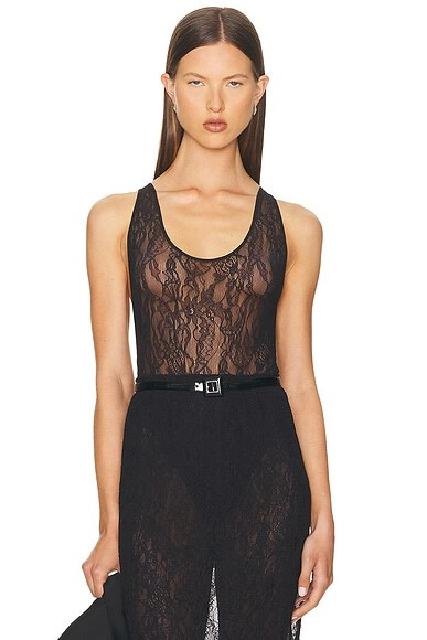 Wardrobe.NYC Lace Tank Bodysuit - Black