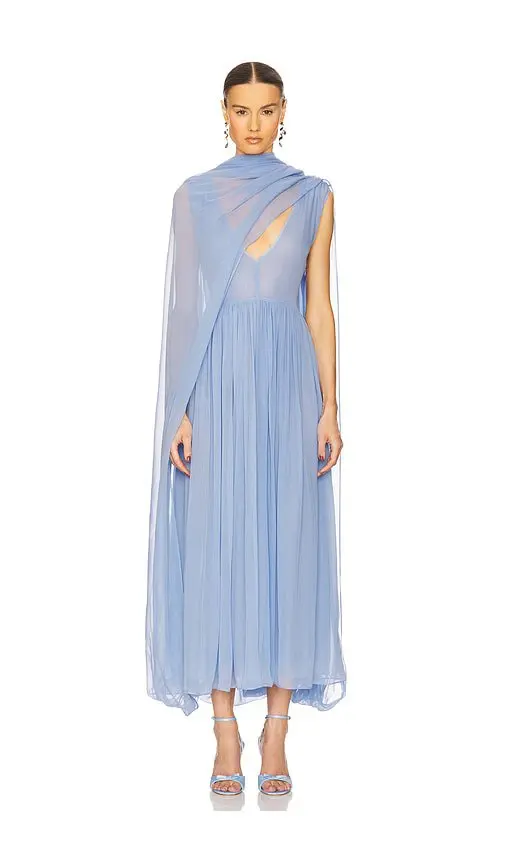 HELSA The Sabine Dress In Silk Chiffon - Blue