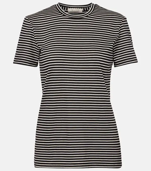 NILI LOTAN Lana Striped Cotton-blend T-shirt - Black