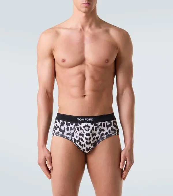 TOM FORD Leopard-print Cotton-blend Briefs - Brown