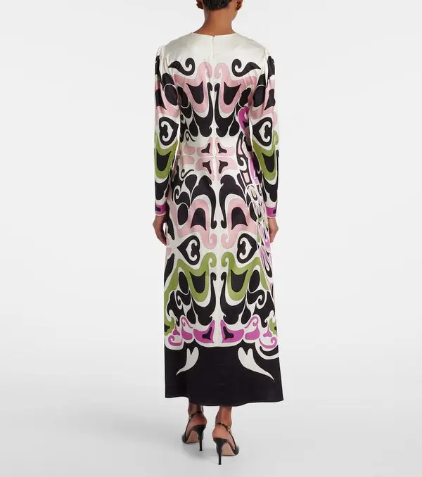 La DoubleJ Clingy Swing Printed Satin Midi Dress