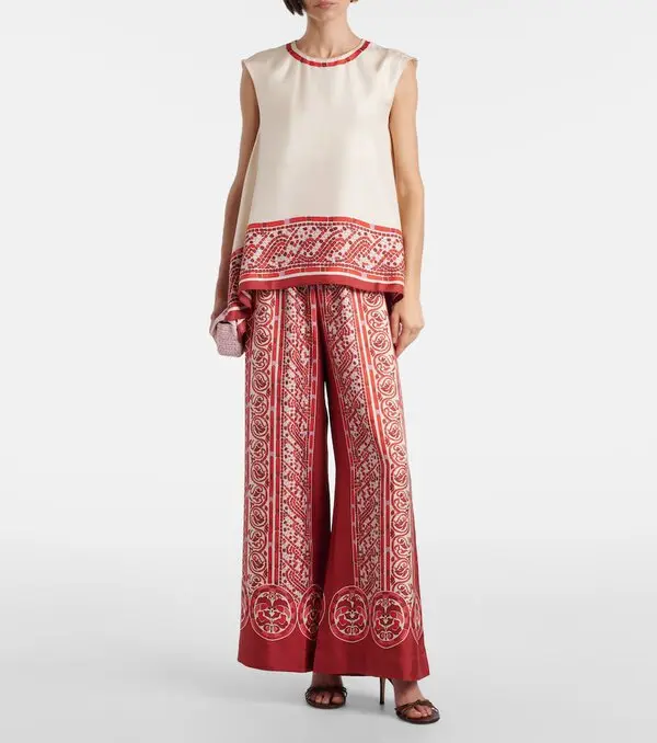 La DoubleJ Printed Silk Twill Palazzo Pants