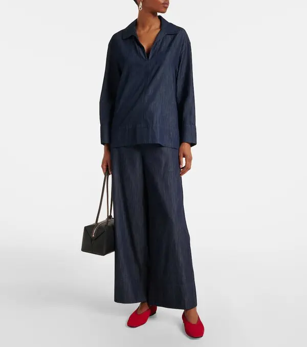 Max Mara Jour Cotton Chambray Wide-leg Trousers