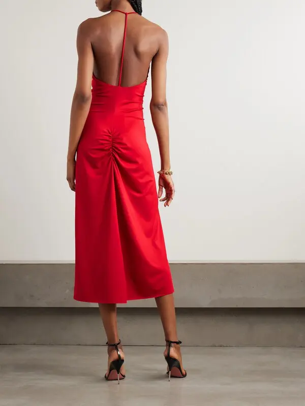 Victoria Beckham Cutout Ruched Satin-jersey Midi Dress