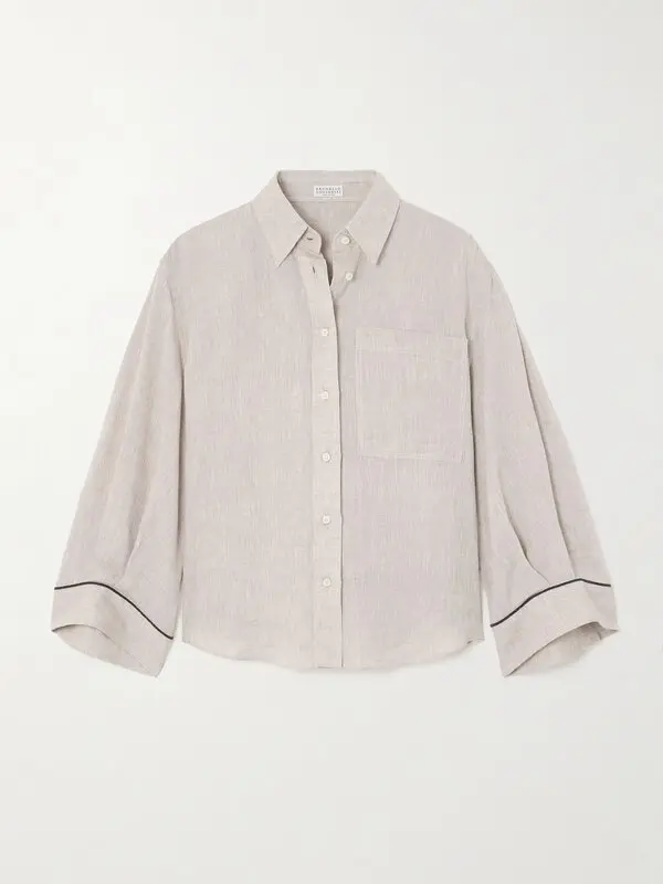 Brunello Cucinelli Embellished Linen Shirt - Neutrals