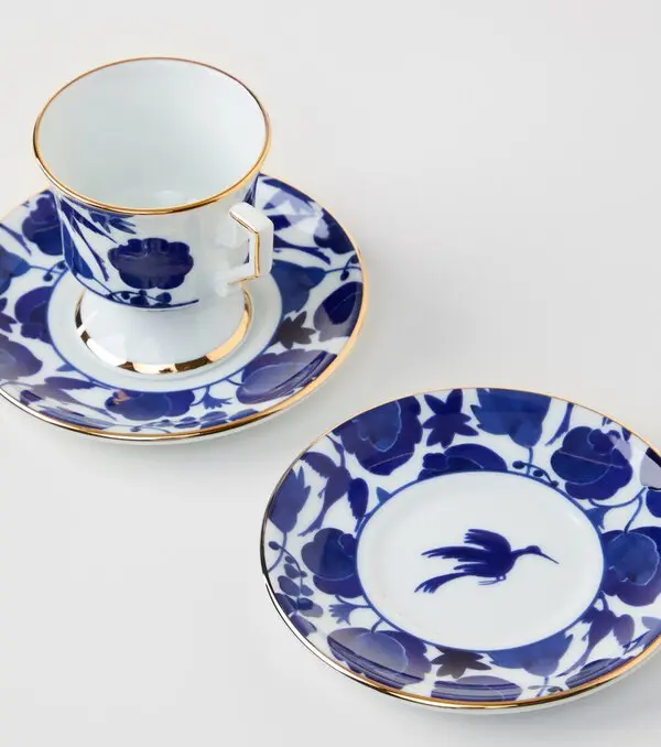 La DoubleJ Wildbird Blu Set Of 2 Espresso Cups And Saucers