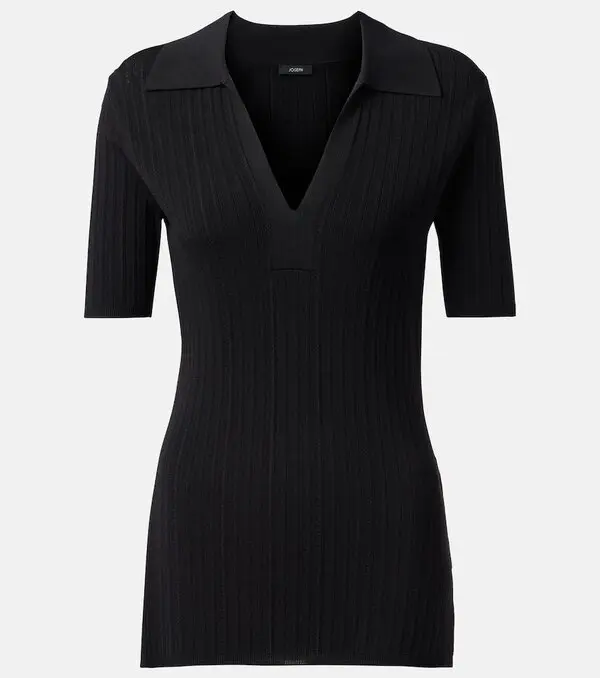 JOSEPH Ribbed-knit Polo Shirt - Black