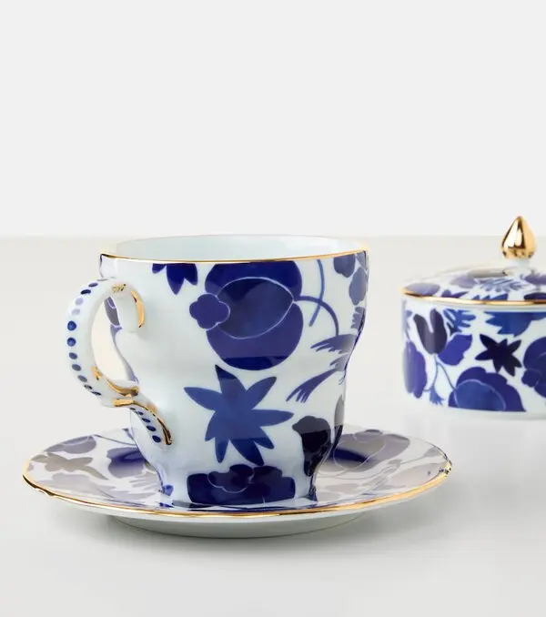 La DoubleJ Mama Wildbird Blu Porcelain Teacup And Saucer Set