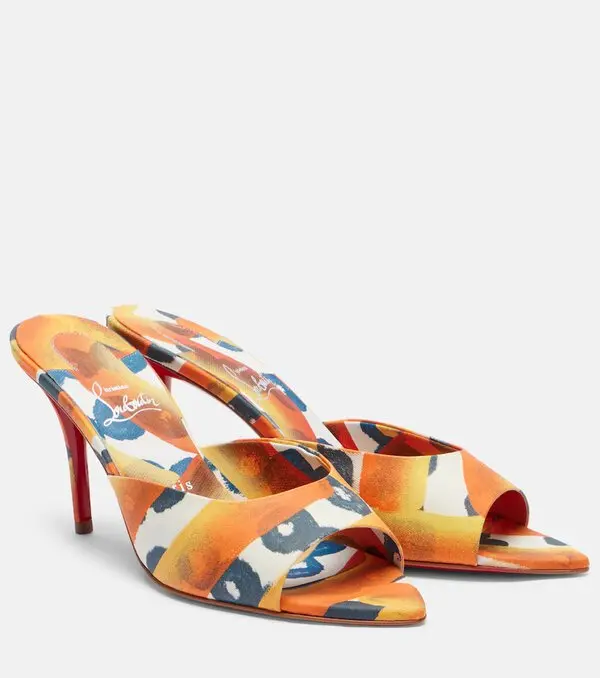 CHRISTIAN LOUBOUTIN Miss Z 80 Coated Canvas Mules - Multicoloured