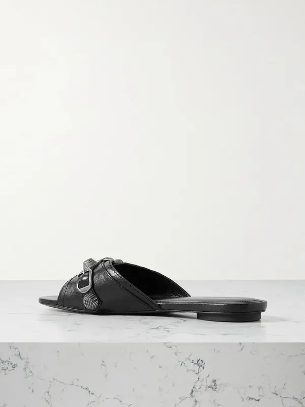 Balenciaga Embellished Textured-leather Sandals - Black
