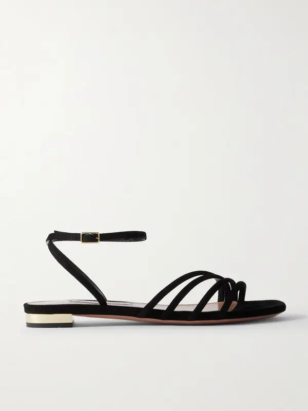 AQUAZZURA Latour Suede Sandals With Gold Tone Heel - Black