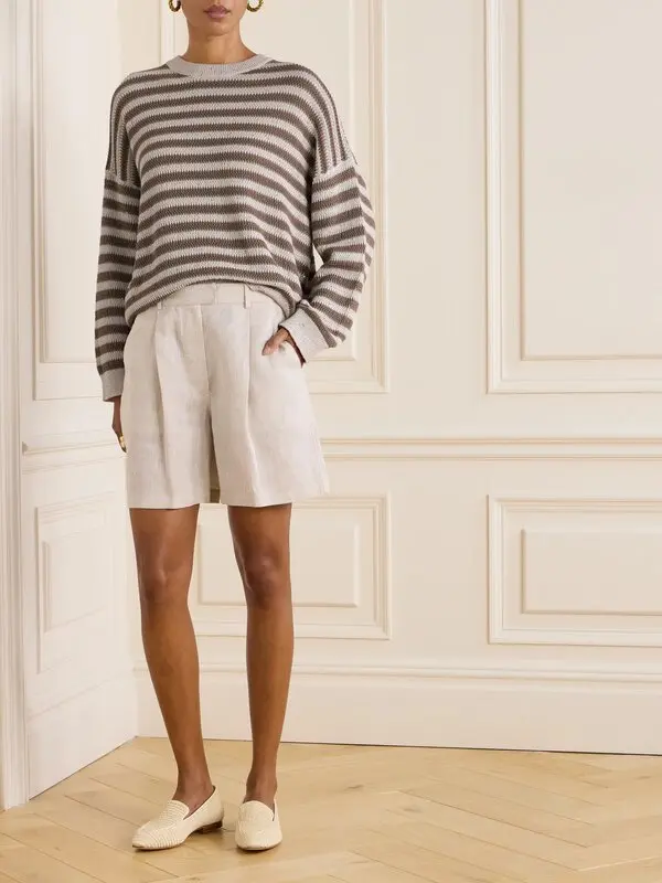 Brunello Cucinelli Sequin-embellished Striped Cotton-blend Sweater