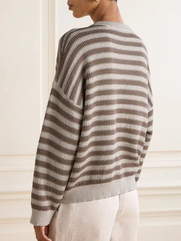 Brunello Cucinelli Sequin-embellished Striped Cotton-blend Sweater
