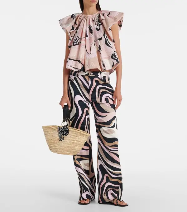 Emilio Pucci Embellished Straw Basket Bag