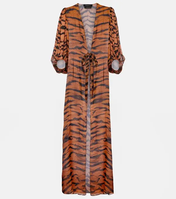 ADRIANA DEGREAS X Sabine Getty Printed Silk Kaftan - Black