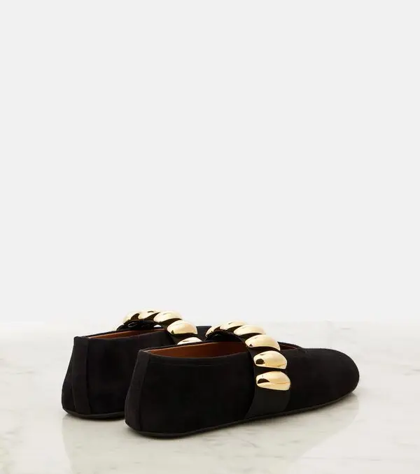 Alaïa Embellished Suede Ballet Flats - Black