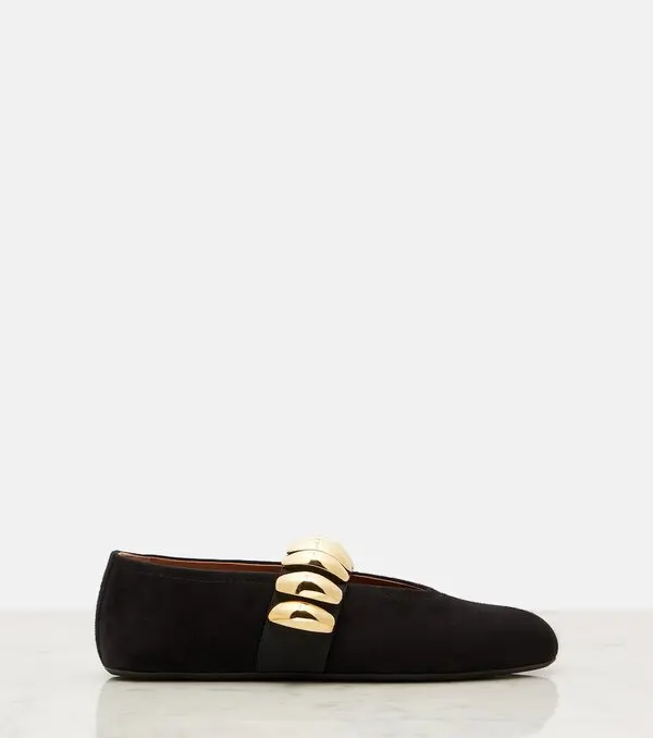 Alaïa Embellished Suede Ballet Flats - Black