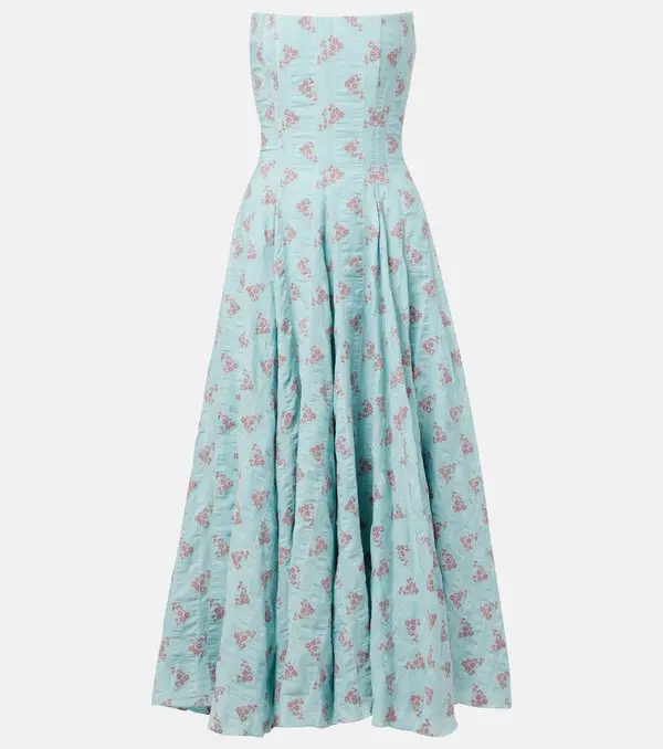 MARKARIAN Rousseau Floral Cotton-blend Midi Dress - Blue