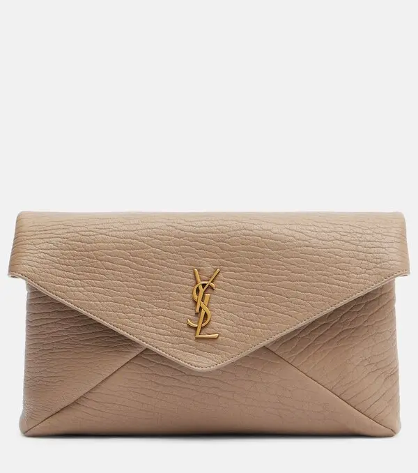 Saint Laurent Cassandre Large Leather Clutch - Beige
