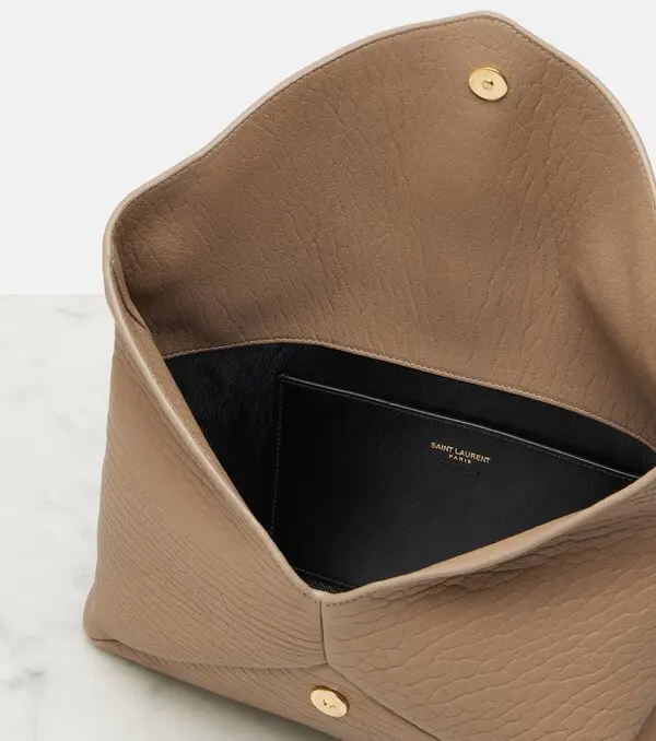 Saint Laurent Cassandre Large Leather Clutch - Beige