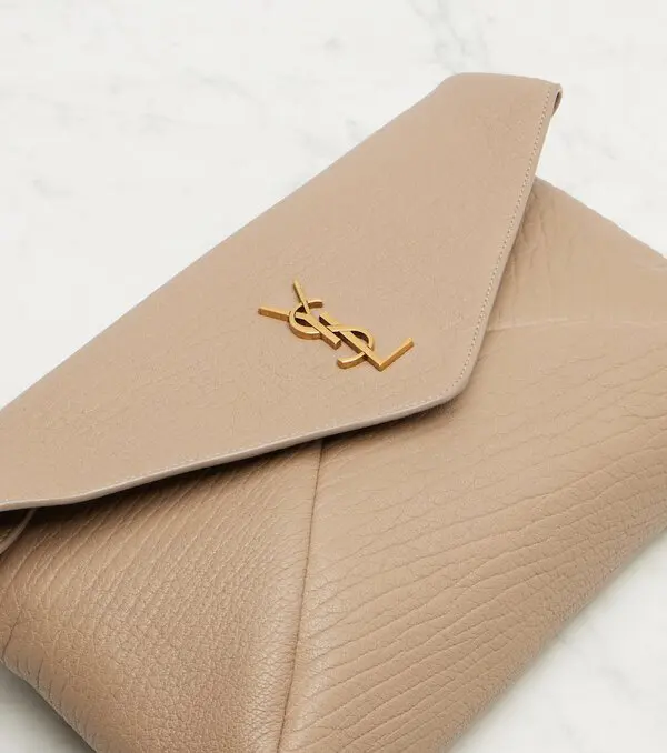 Saint Laurent Cassandre Large Leather Clutch - Beige