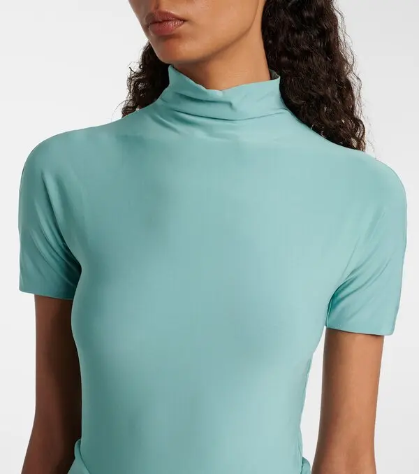 Alaïa Ruched Mock Neck Maxi Dress