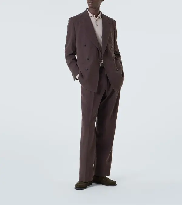 SAMAN AMEL Double-breasted Linen Canvas Blazer