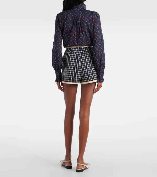 Valentino Garavani Vlogo Checked Wool-blend Bouclé Shorts