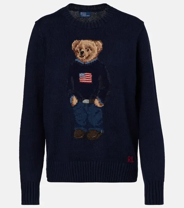 Polo Ralph Lauren Polo Bear Intarsia Cotton And Linen Sweater - Blue