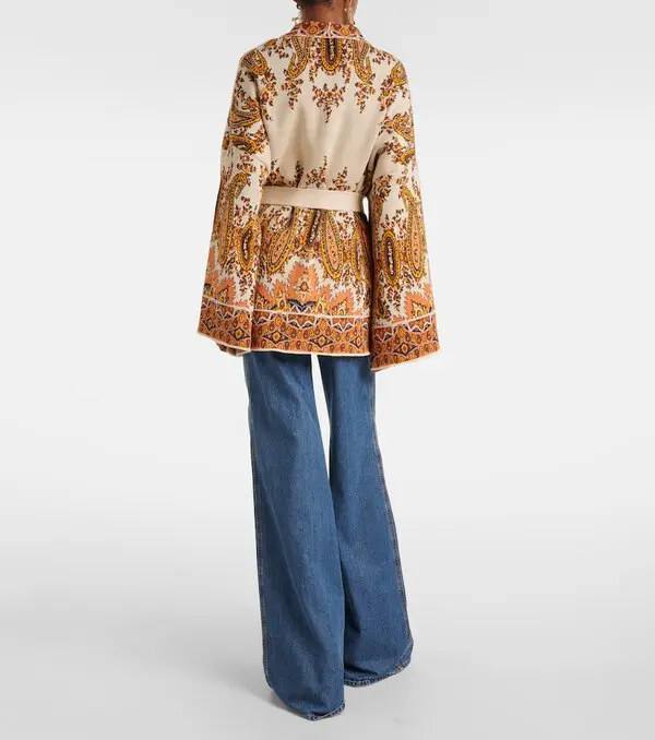 Etro Jacquard Cotton-blend Wrap Cardigan In Beige/multicolour