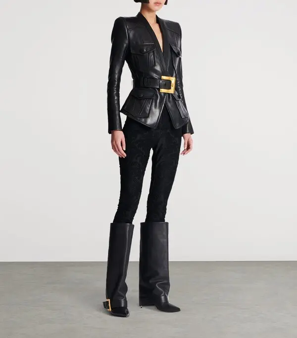 Balmain Belted Leather Jacket