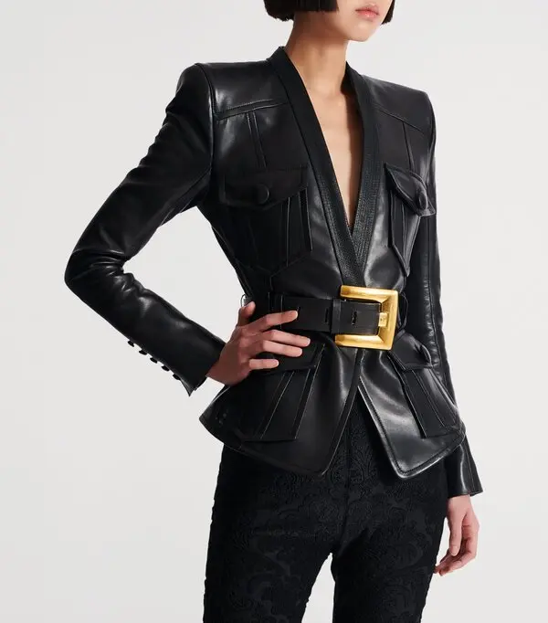 Balmain Belted Leather Jacket