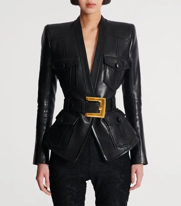 Balmain Belted Leather Jacket
