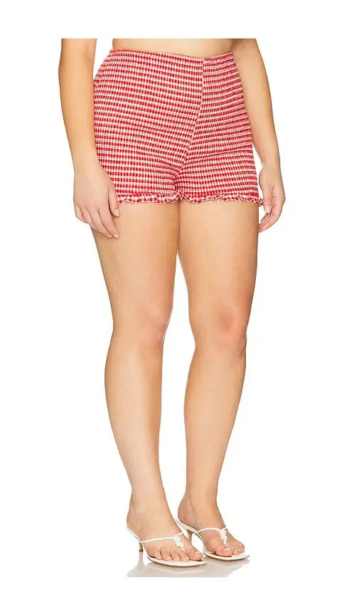 L'academie Gwen Seersucker Ruffle Trim Shorts - Red