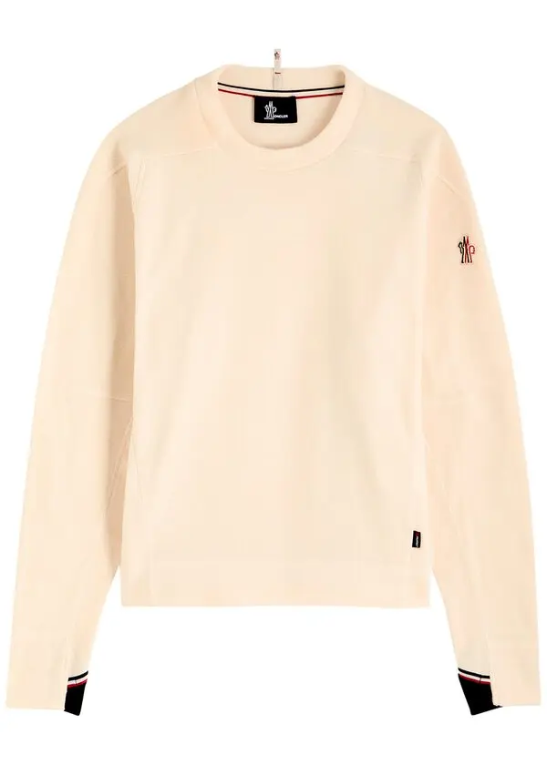 Moncler Fleece Sweatshirt With Embroidered Logo - Cream