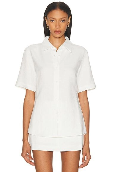 Renggli Short Sleeve Linen Blend Button Up Top - Bone