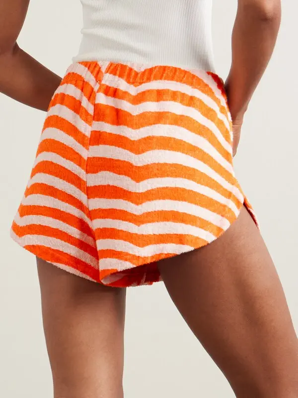 THE ELDER STATESMAN Embroidered Striped Cotton-terry Shorts