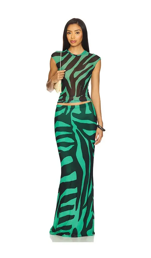 AFRM Nina Top Zebra Print Mesh T-shirt - Green