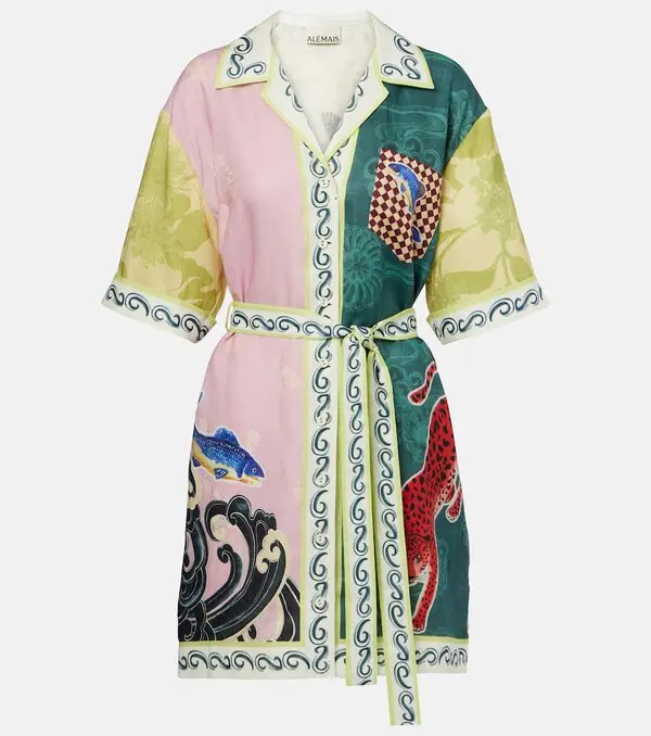 ALEMAIS Rochester Belted Linen Minidress - Multicoloured