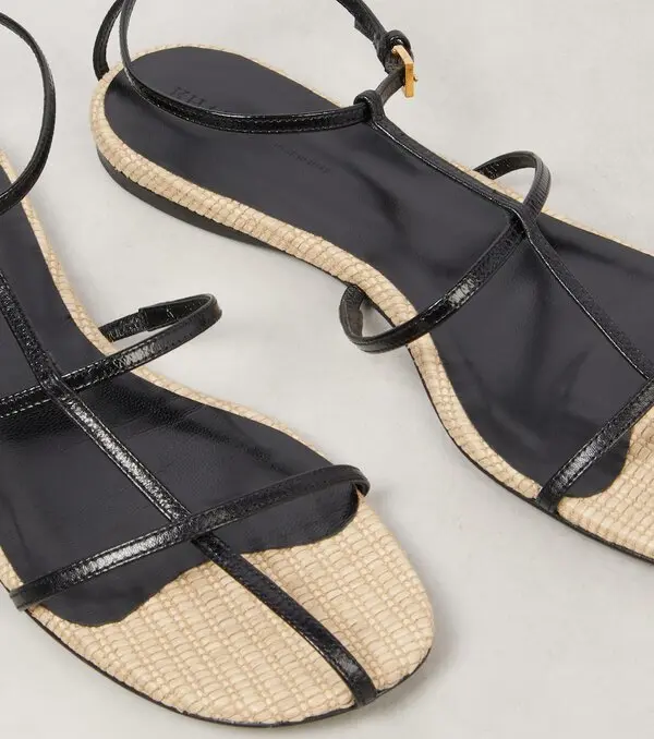 Khaite Cage Raffia-trimmed Leather Sandals