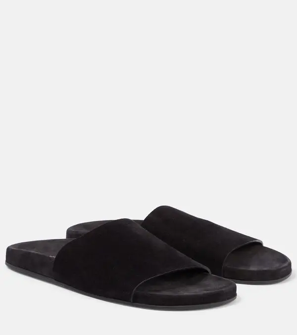 THE ROW Hugh Suede Slides - Black