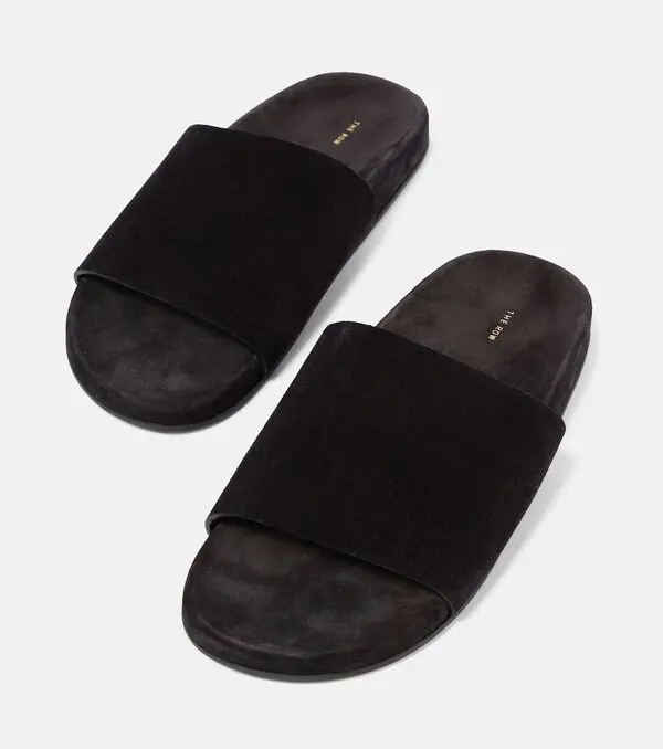 THE ROW Hugh Suede Slides - Black