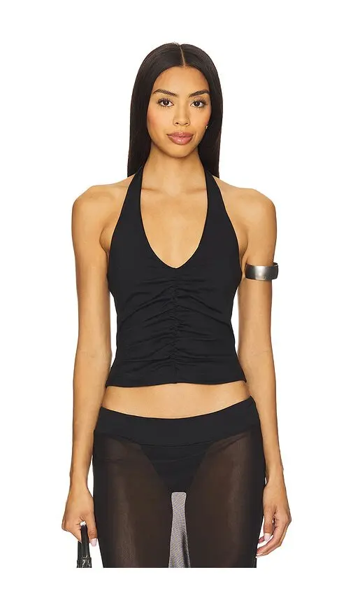 Susana Monaco Center Gathered Tie Halter Top - Black
