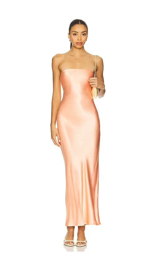 SNDYS. Angel Strapless Midi Dress - Coral