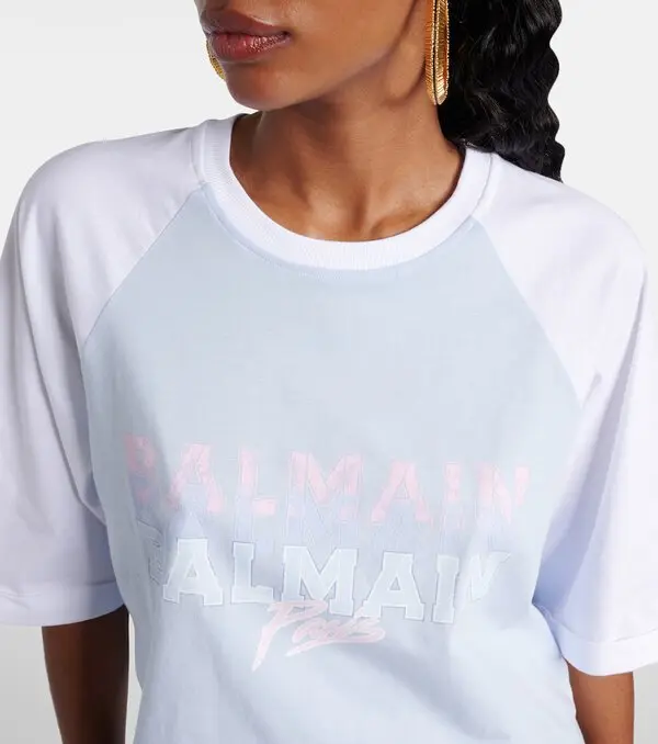 Balmain Logo Cropped Cotton Jersey T-shirt